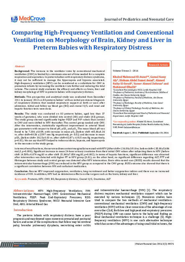 (PDF) Comparing High-Frequency Ventilation and Conventional Ventilation ...