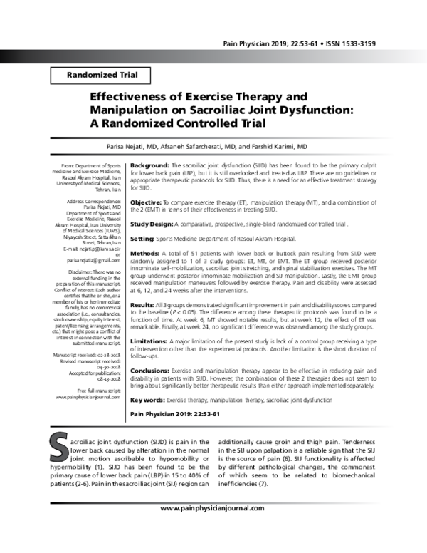 (PDF) Effectiveness of Exercise Therapy and Manipulation on Sacroiliac ...