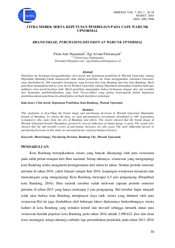 (PDF) Citra Merek Serta Keputusan Pembelian Pada Cafe Warunk Upnormal