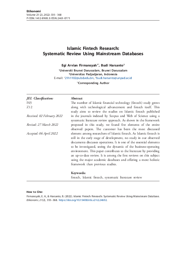 (PDF) Islamic Fintech Research: Systematic Review using Mainstream Databases