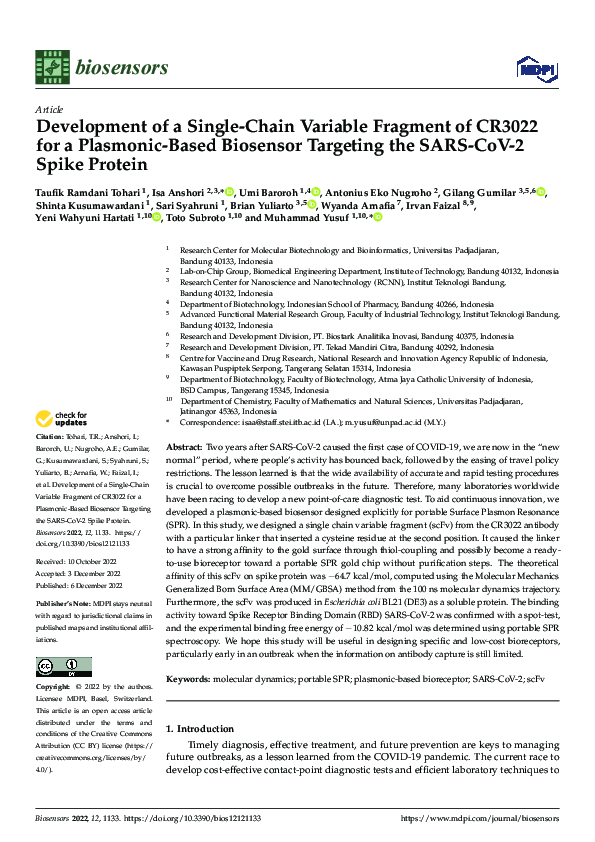 (PDF) Development of a Single-Chain Variable Fragment of CR3022 for a ...