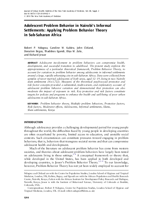 (PDF) Adolescent Problem Behavior in Nairobi's Informal Settlements: Applying Problem Behavior ...