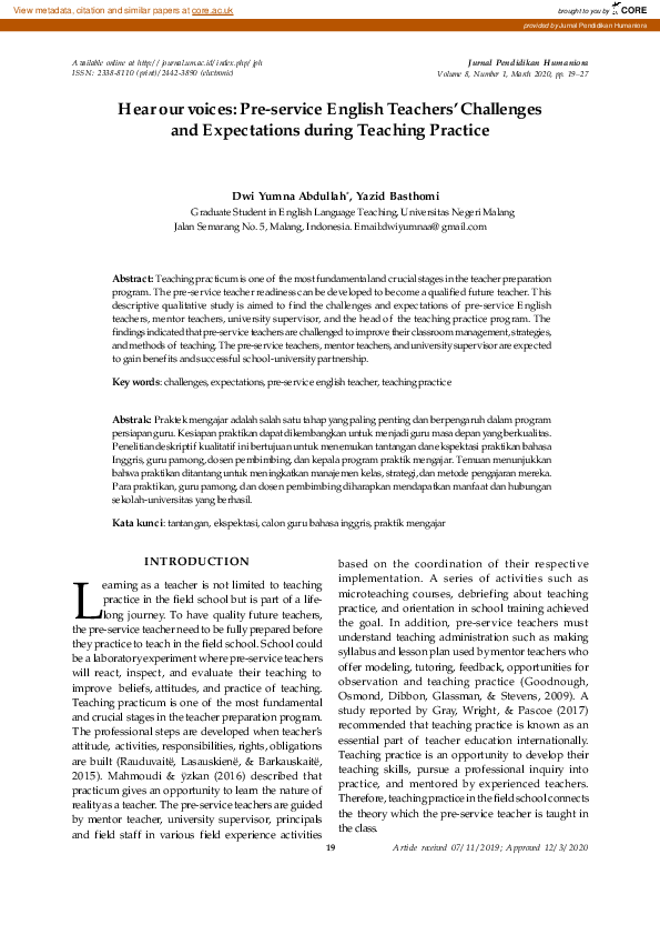 (PDF) Hear Our Voices: Pre-service English Teachers’ Challenges and ...