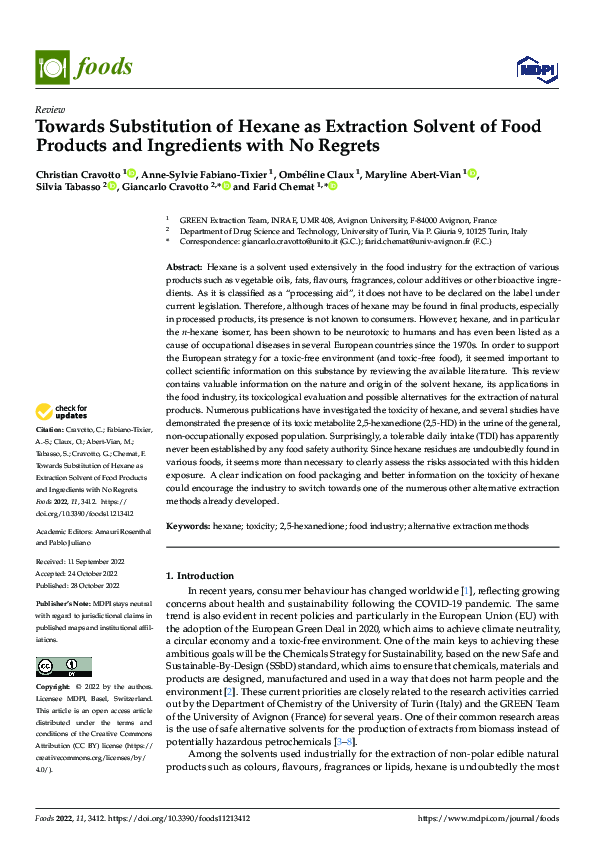 (PDF) Towards Substitution of Hexane as Extraction Solvent of Food ...