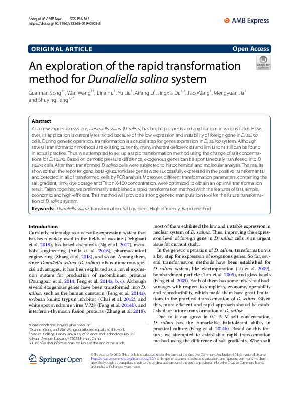 (PDF) An exploration of the rapid transformation method for Dunaliella ...