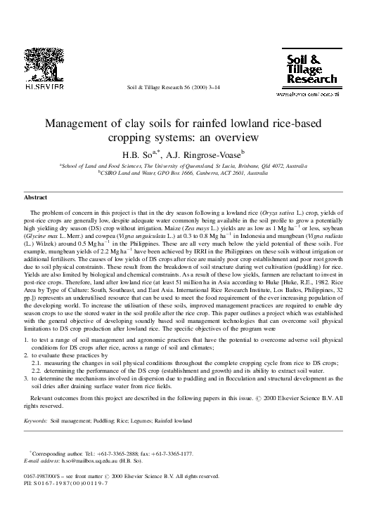 (PDF) Management of clay soils for rainfed lowland rice-based cropping ...