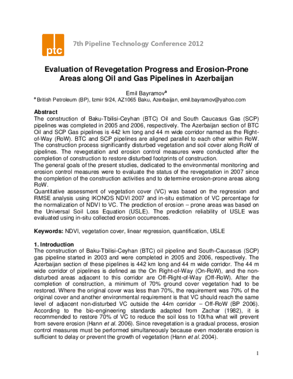 (PDF) Evaluation of Revegetation Progress and Erosion-Prone Areas along ...