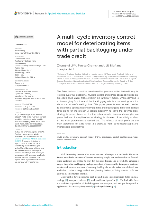 Pdf A Multi Cycle Inventory Control Model For Deteriorating Items With Partial Backlogging