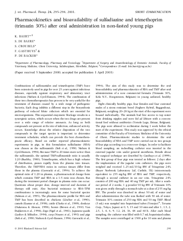 (PDF) Pharmacokinetics and bioavailability of sulfadiazine and ...