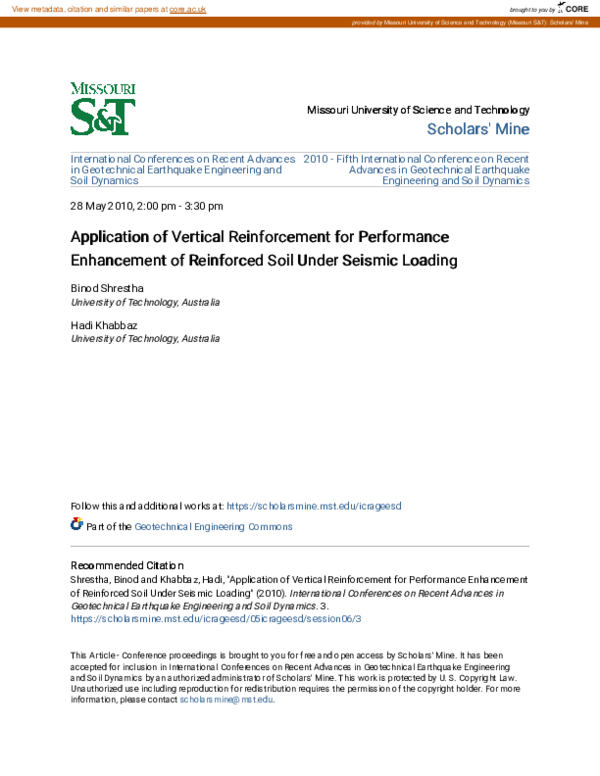 (PDF) Application of Vertical Reinforcement for Performance Enhancement of Reinforced Soil Under ...