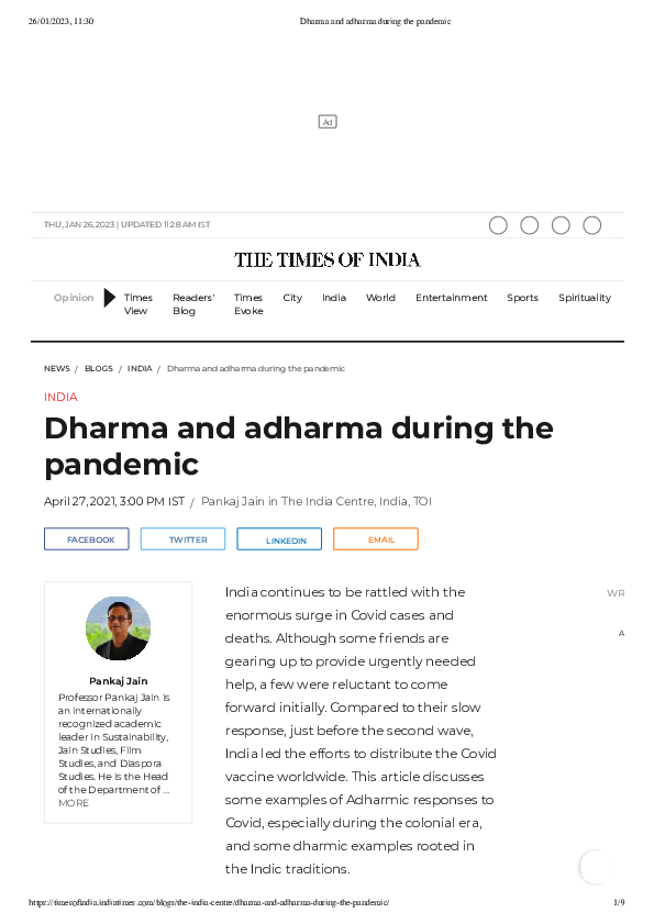 (PDF) Dharma and adharma during the pandemic