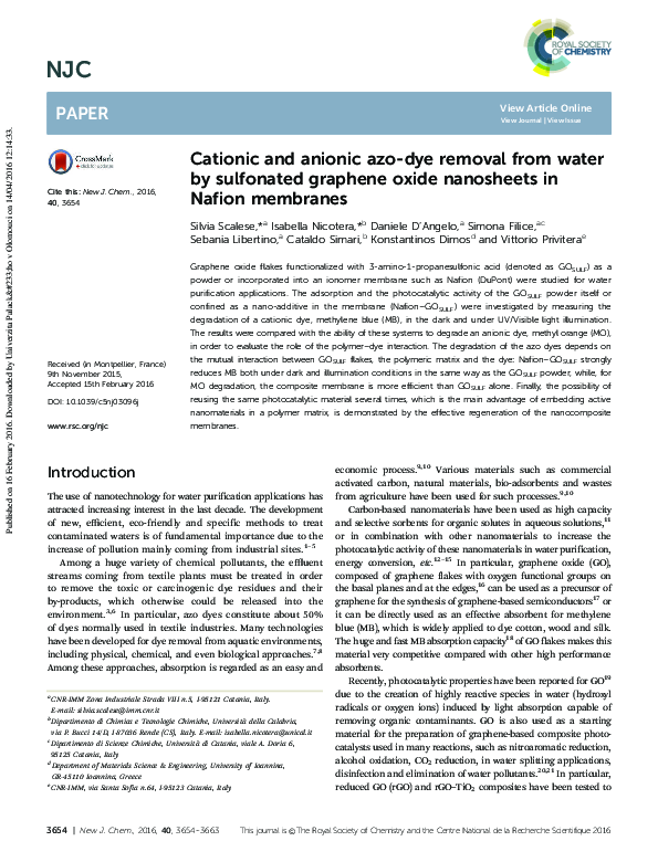 (PDF) Cationic and anionic azo-dye removal from water by sulfonated ...
