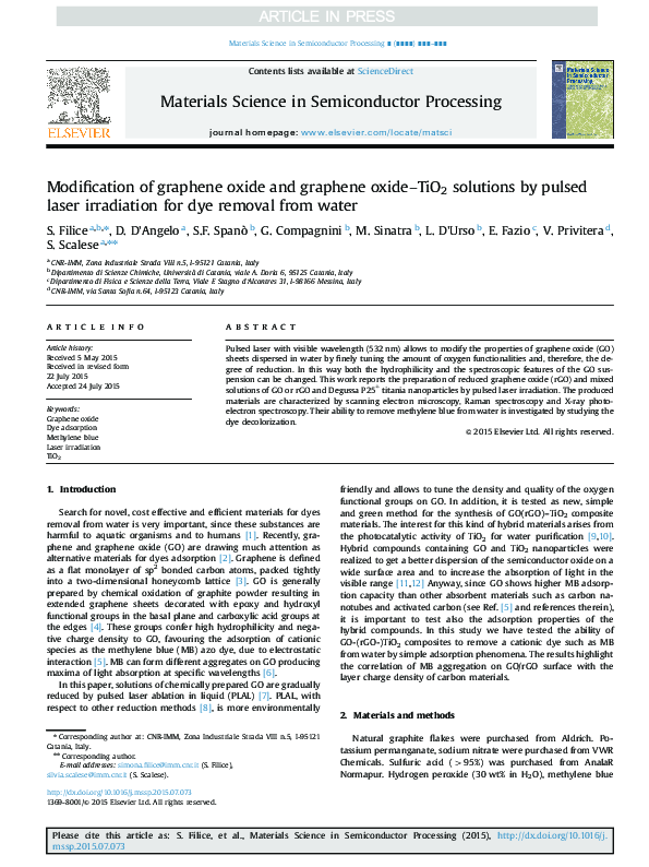 Pdf Modification Of Graphene Oxide And Graphene Oxide Tio2 Solutions By Pulsed Laser