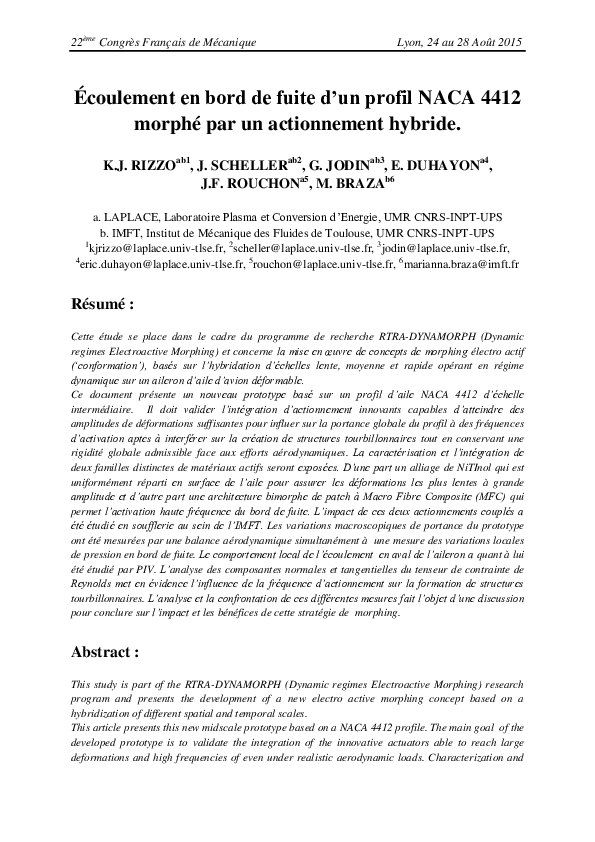 (PDF) Écoulement en bord de fuite d'un profil NACA 4412 morphé par un ...