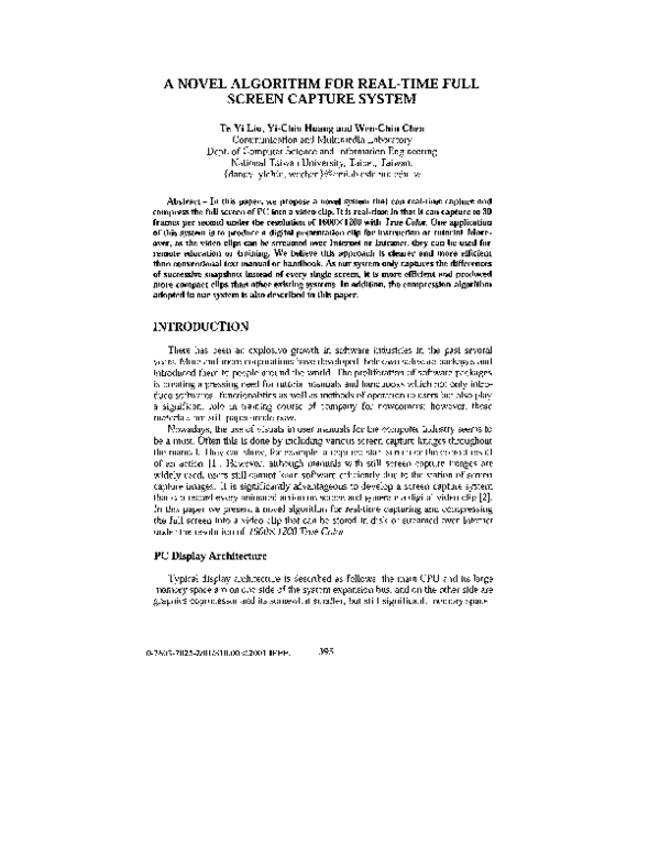 (PDF) A novel algorithm for real-time full screen capture system