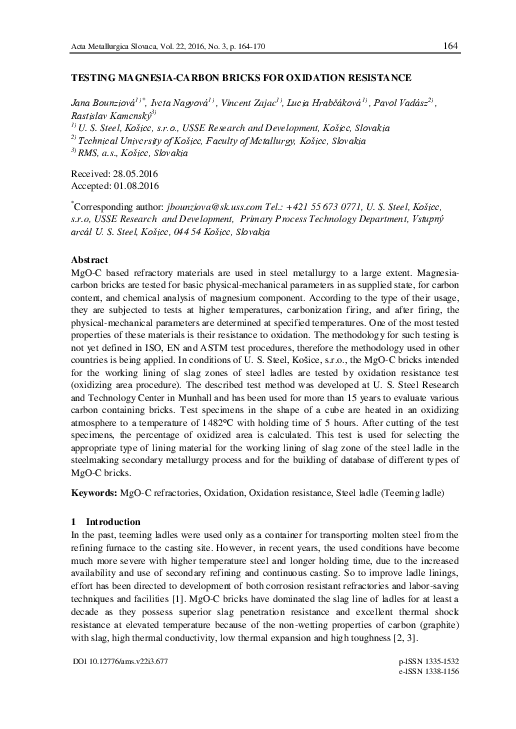 (PDF) Testing Magnesia-Carbon Bricks for Oxidation Resistance