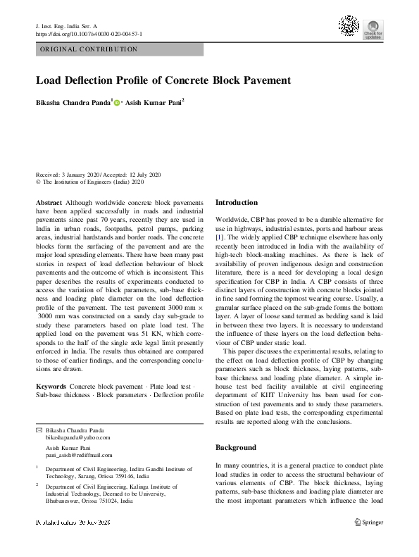 (PDF) Load Deflection Profile of Concrete Block Pavement