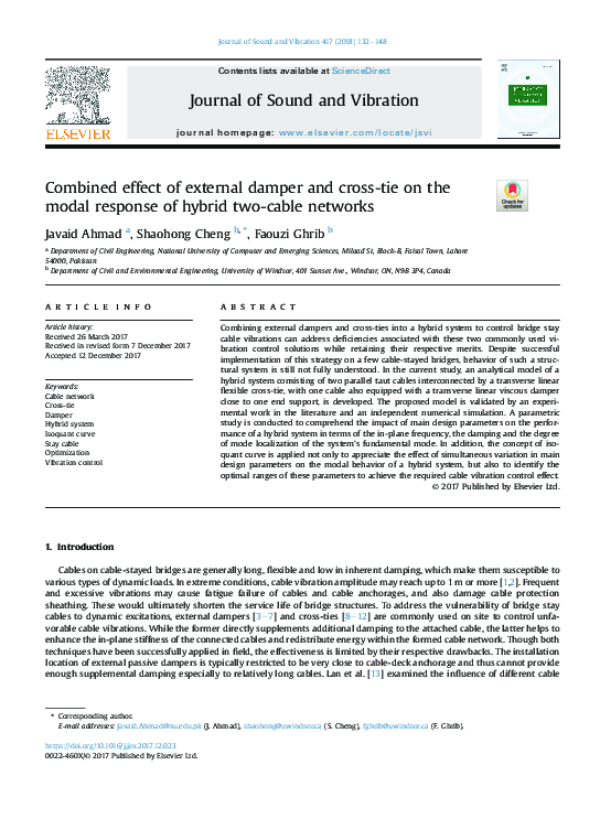 (PDF) Combined effect of external damper and cross-tie on the modal ...