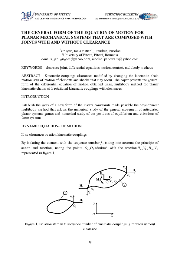 (PDF) The General Form of the Equation of Motion for Planar Mechanical ...