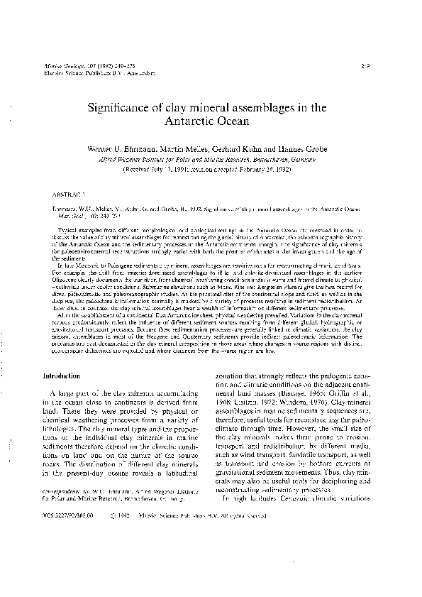 (PDF) Significance of clay mineral assemblages in the Antarctic Ocean
