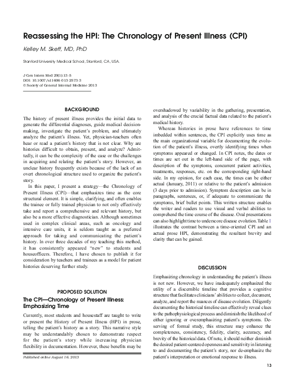 (PDF) Reassessing the HPI: The Chronology of Present Illness (CPI)