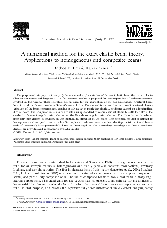 (PDF) A numerical method for the exact elastic beam theory. Applications to homogeneous and ...