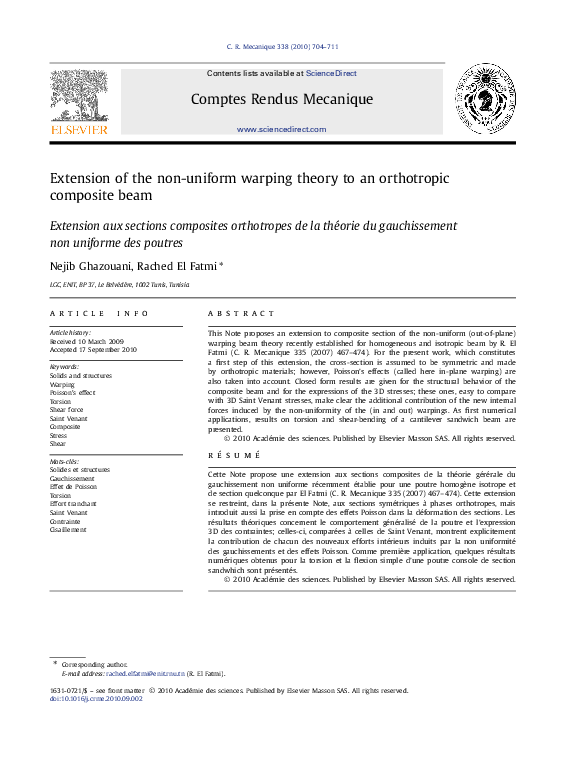 (PDF) Non-Uniform Warping in Orthotropic Beams