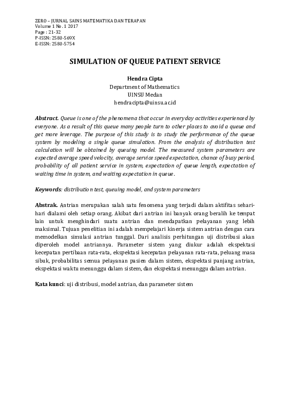 (PDF) Simulation of Queue Patient Service