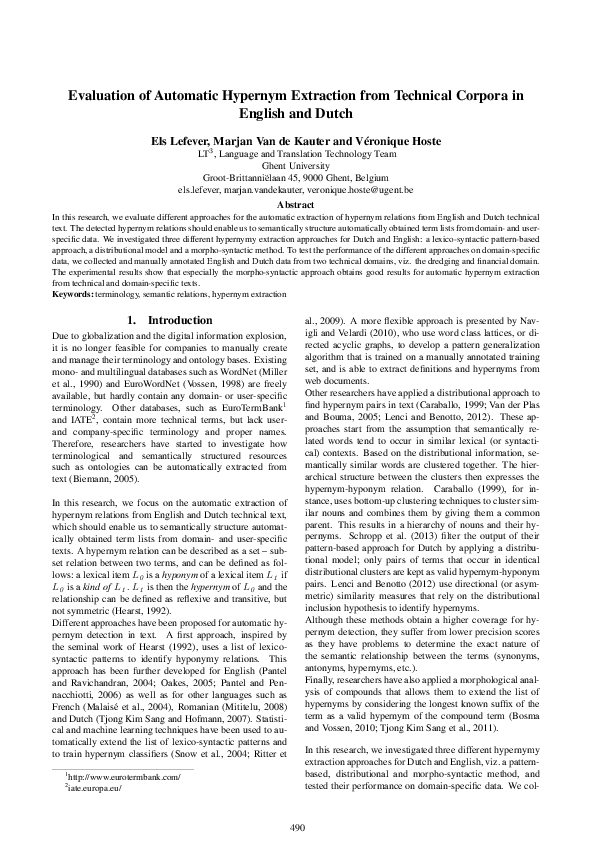 (PDF) Evaluation of Automatic Hypernym Extraction from Technical ...