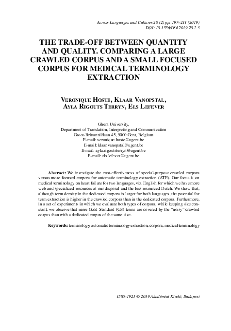 (PDF) The Trade-off between Quantity and Quality. Comparing a Large ...