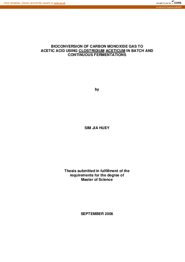 (PDF) Bioconversion of carbon monoxide gas to acetic acid using ...