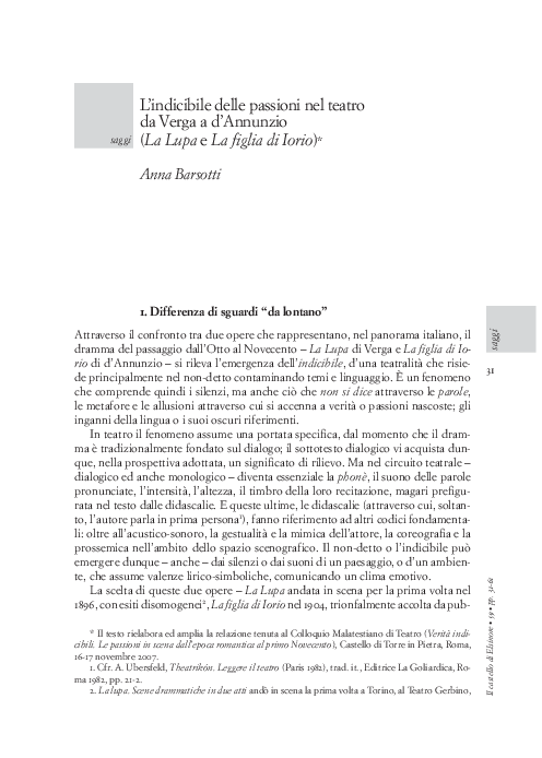 (PDF) L'indicibile delle passioni nel teatro da Verga a D'Annunzio : La ...