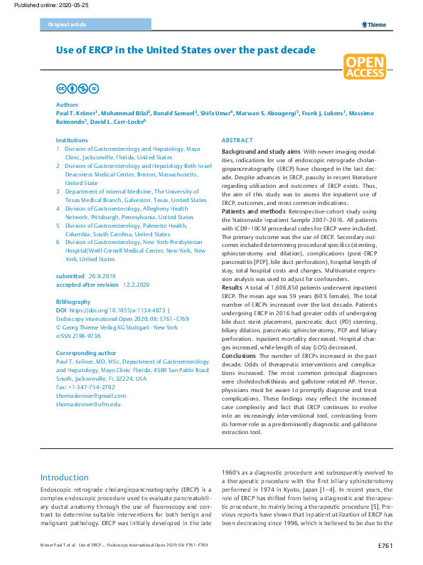 (PDF) Use of ERCP in the United States over the past decade