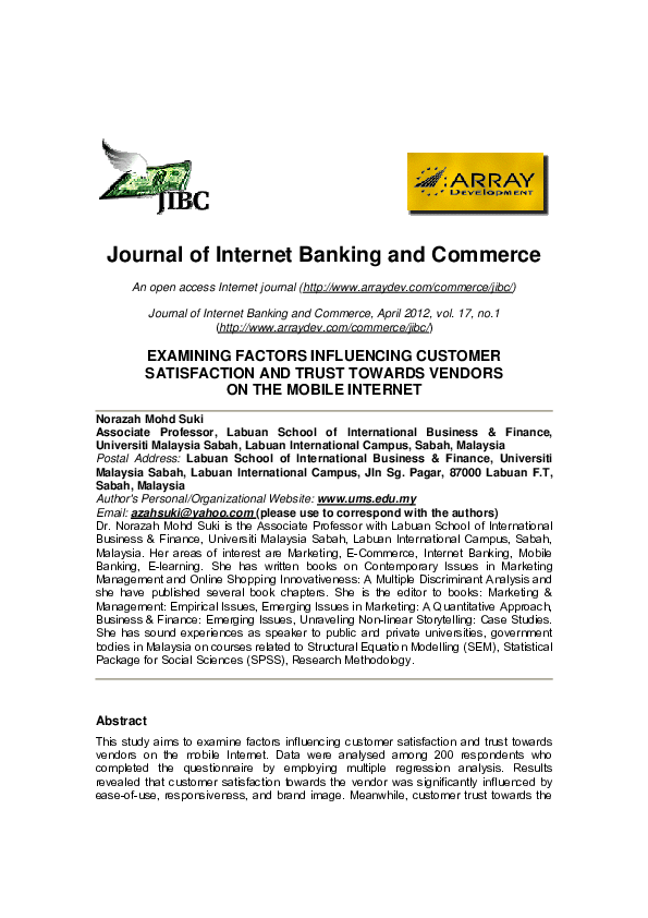 (PDF) Examining Factors Influencing Customer Satisfaction and Trust Towards Vendors on the ...