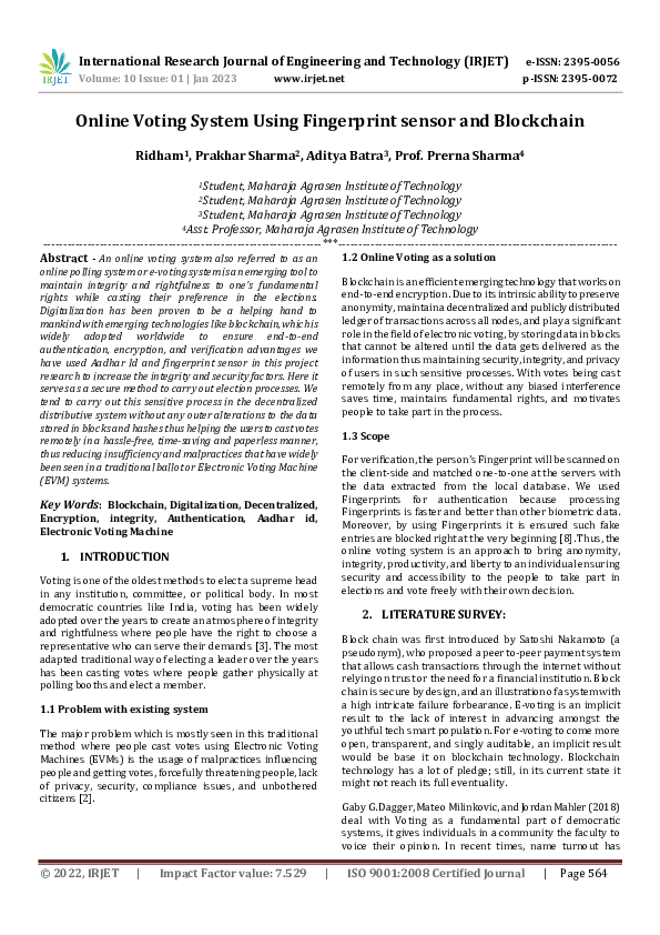 (PDF) Online Voting System Using Fingerprint sensor and Blockchain