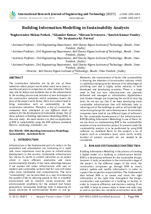 (PDF) Building Information Modelling in Sustainability Analysis | IRJET Journal - Academia.edu