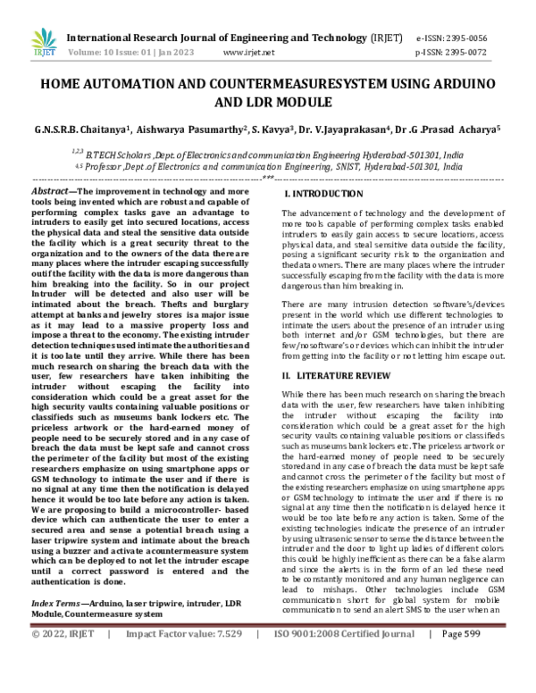 Pdf Home Automation And Countermeasure System Using Arduino And Ldr 4130