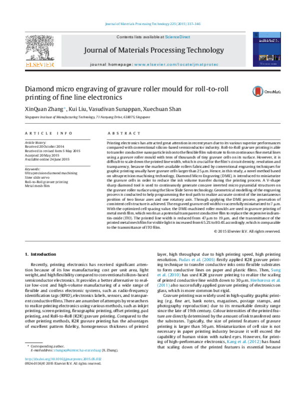 (PDF) Diamond micro engraving of gravure roller mould for roll-to-roll ...