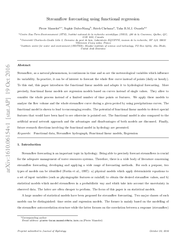 (PDF) Streamflow forecasting using functional regression