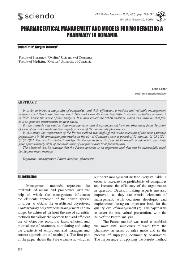(PDF) Pharmaceutical Management and Models for Modernizing a Pharmacy ...
