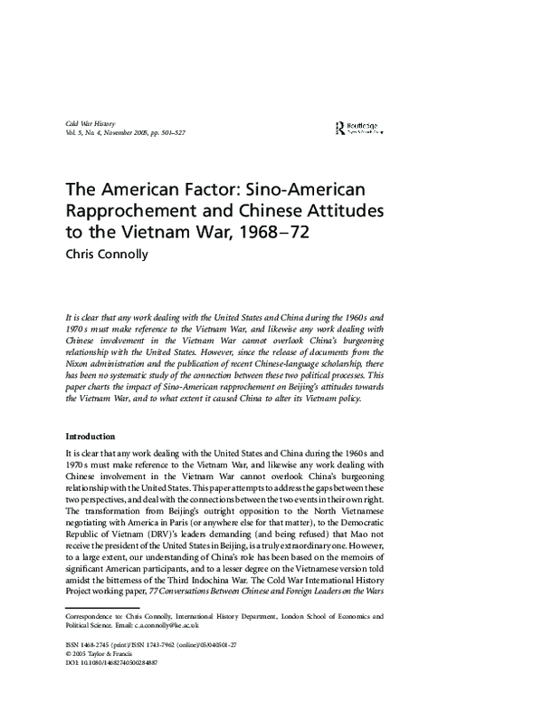 (PDF) The American Factor: Sino-American Rapprochement and Chinese ...