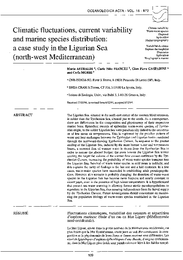 (PDF) Climatic fluctuations, current variability and marine species ...