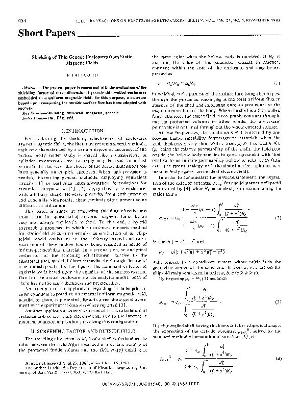 (PDF) Shielding of Thin Generic Enclosures from Static Magnetic Fields