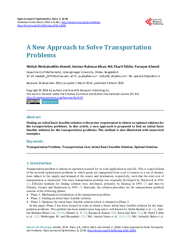(PDF) A New Approach to Solve Transportation Problems