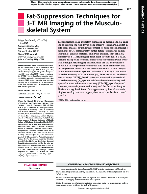 (PDF) Fat-Suppression Techniques for 3-T MR Imaging of the ...