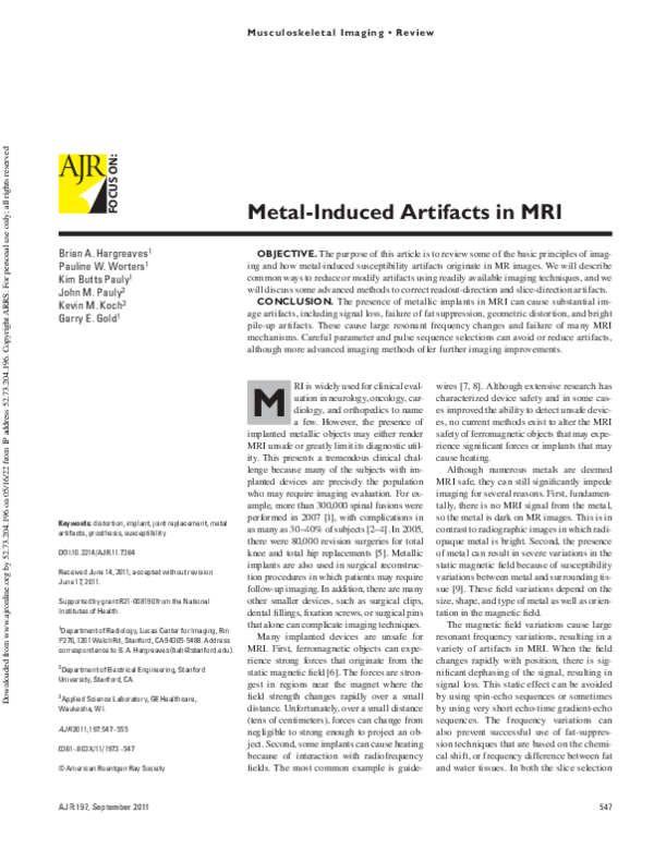 (PDF) Metal-Induced Artifacts in MRI