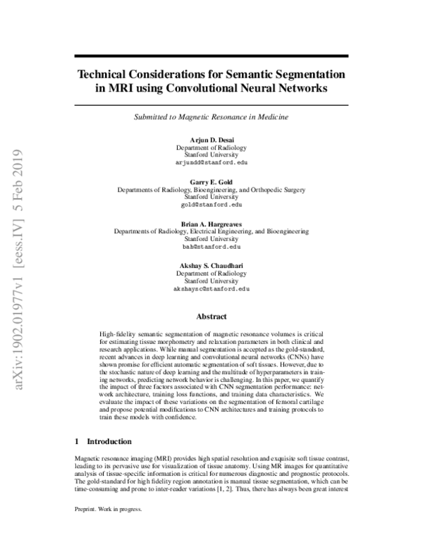 Pdf Technical Considerations For Semantic Segmentation In Mri Using