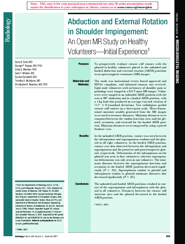 (PDF) Abduction and External Rotation in Shoulder Impingement: An Open ...