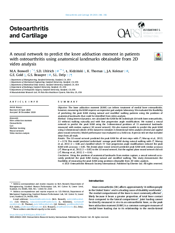 Pdf A Neural Network To Predict The Knee Adduction Moment In Patients
