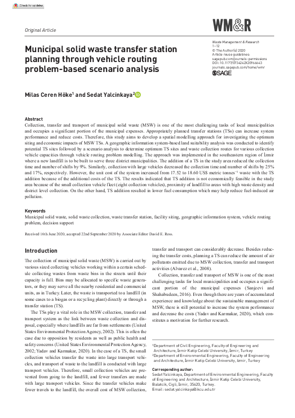 (PDF) Municipal solid waste transfer station planning through vehicle ...
